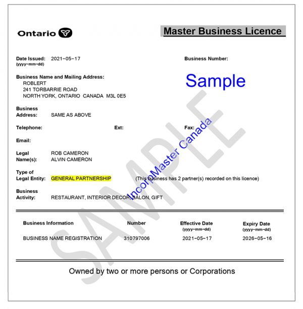 Ontario Business Name Registration (Master Business Licence) – IncorpMaster